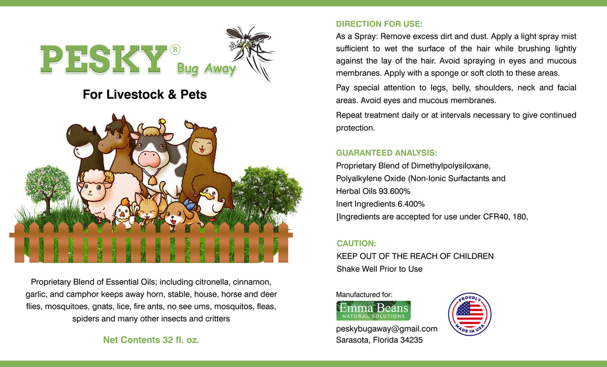 PESKY® Bug Away for Livestock & Pets - Kennels, Coops, Barns, Stables,